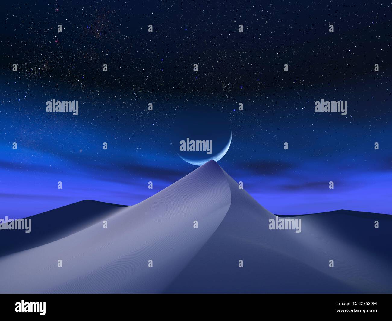 Desert and crescent moon Stock Photo - Alamy