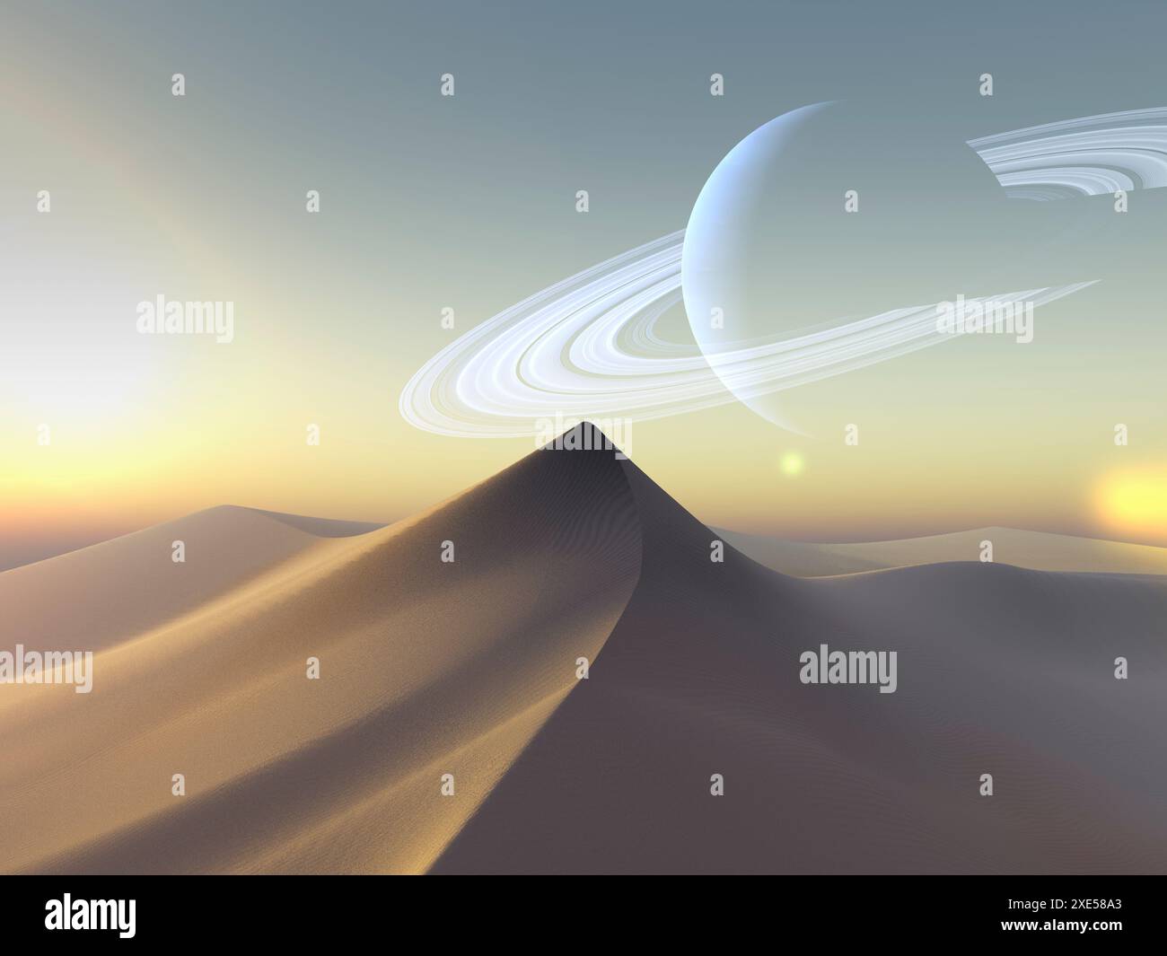 Planet with desert and rings Stock Photo - Alamy