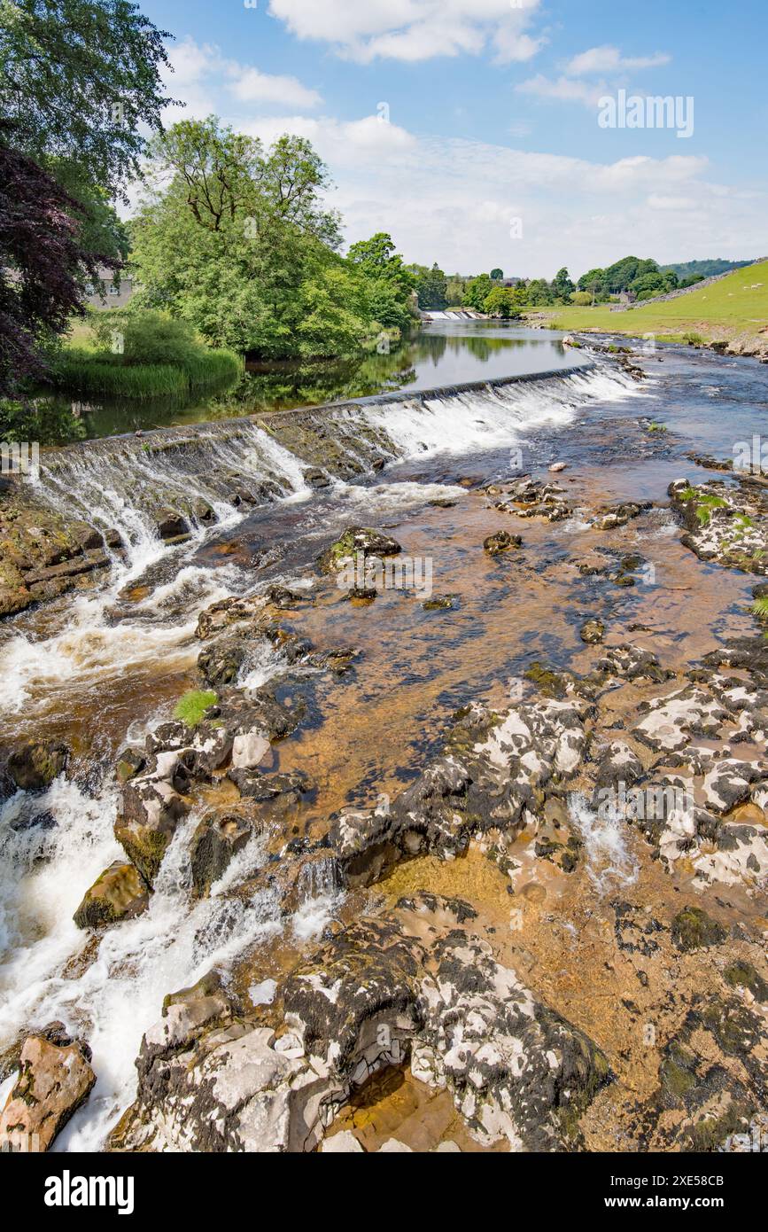 Weir on the River Wharfe , above Linton Falls,Yorkshire dales national ...