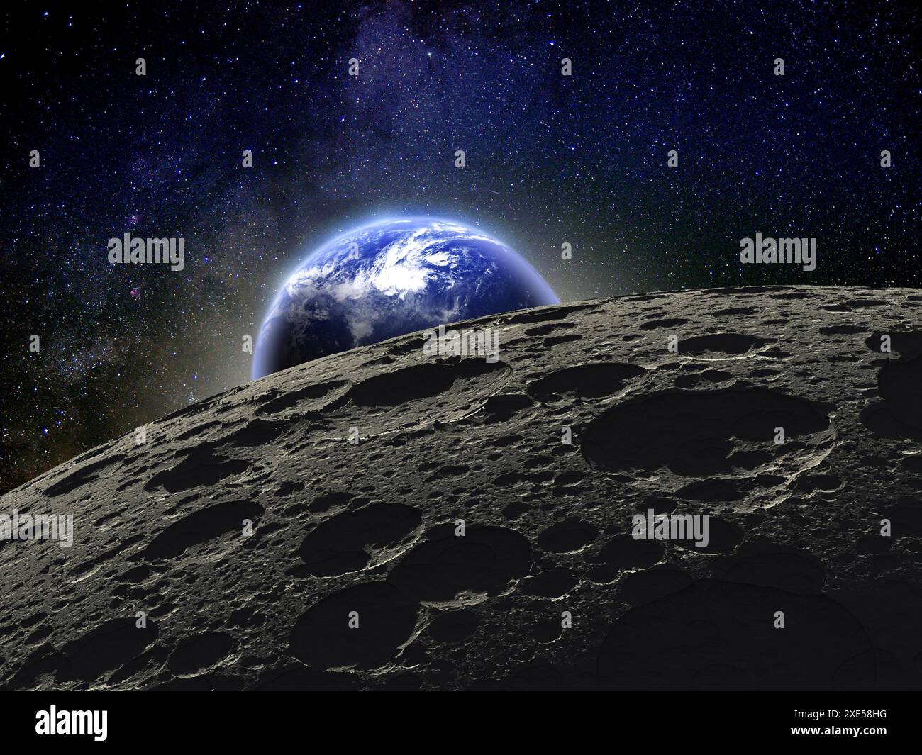 Earth emerging from the moon's surface Stock Photo - Alamy