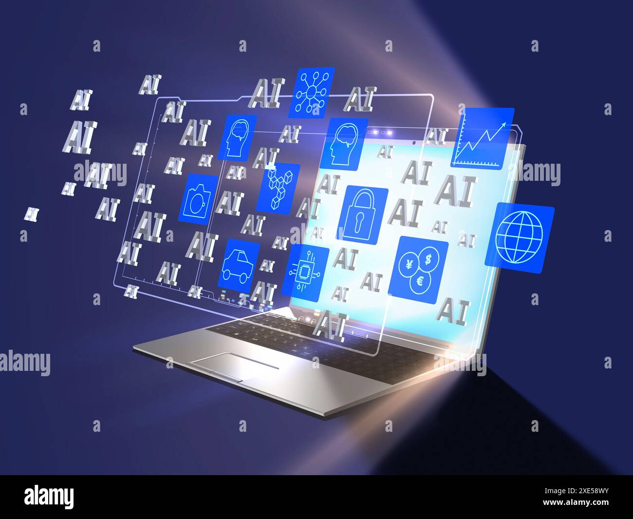 AI information overflowing from a laptop Stock Photo - Alamy