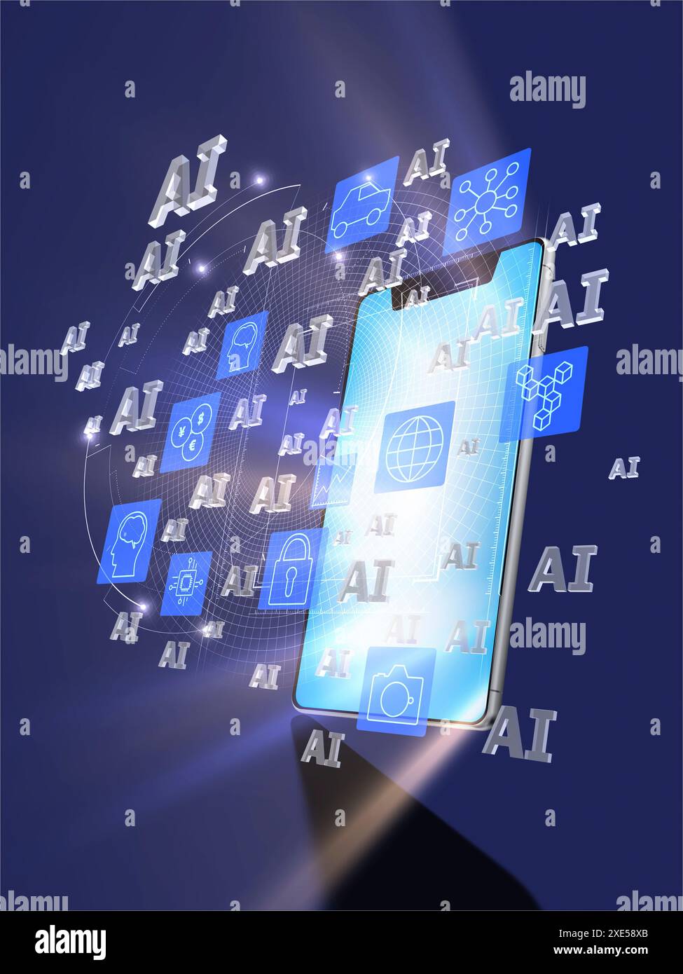 AI information overflowing from smartphones Stock Photo - Alamy