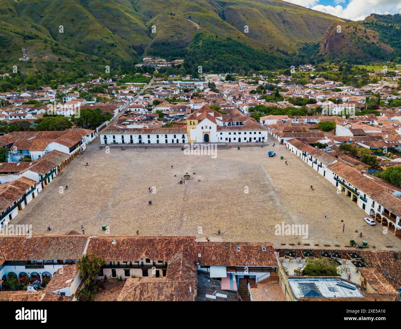 Aerial view of the Plaza Mayor, largest stone-paved square in South ...
