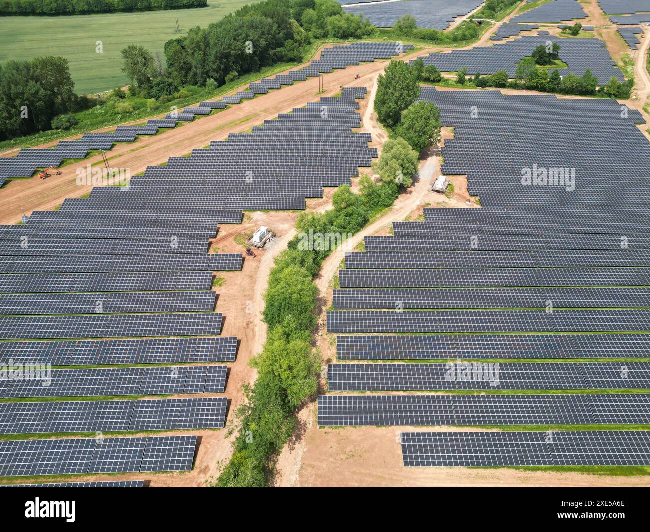 Aerial view of Larport Solar energy farm near Dormington in rural Herefordshire UK built by ...