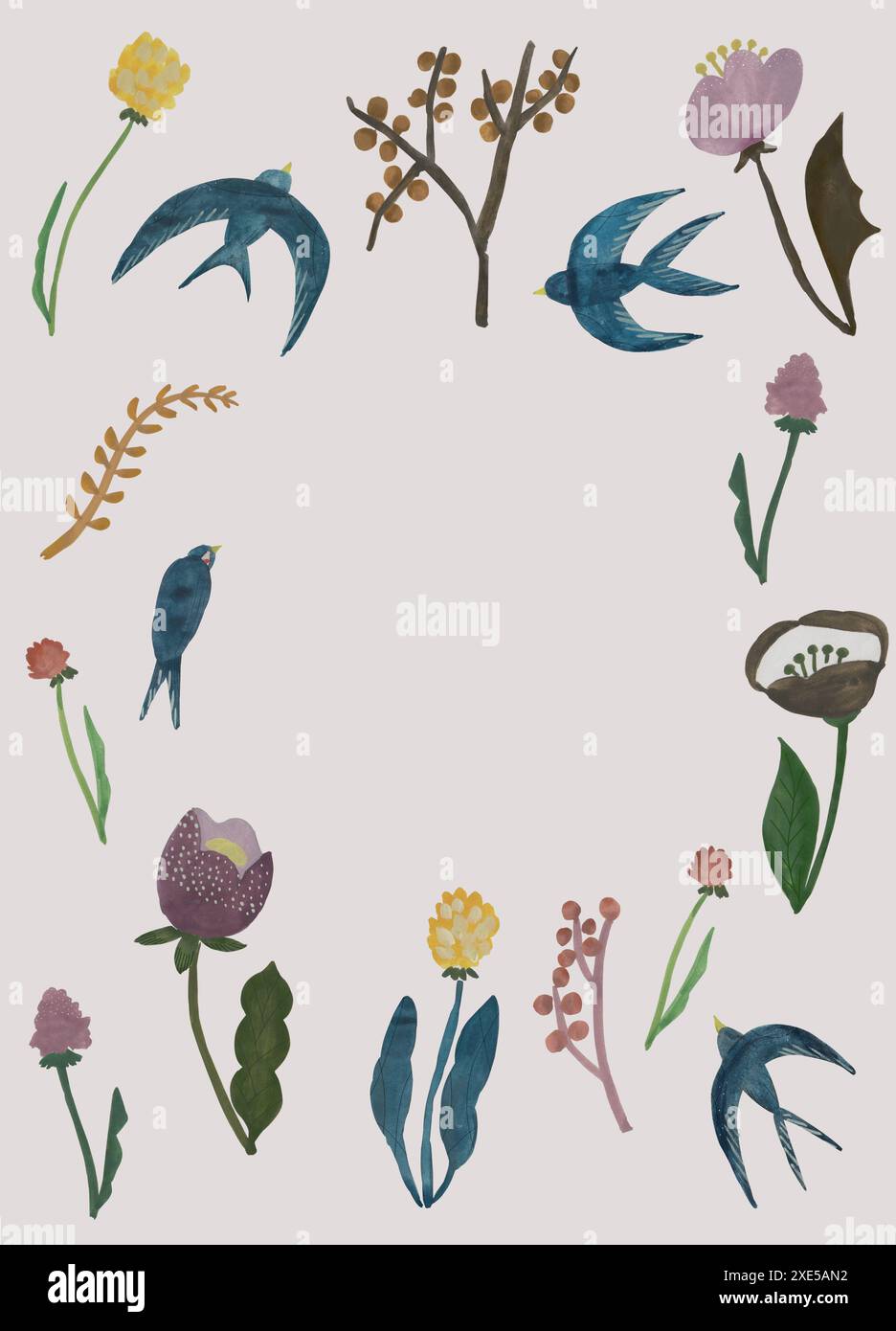 Blue bird and flower frame Stock Photo - Alamy