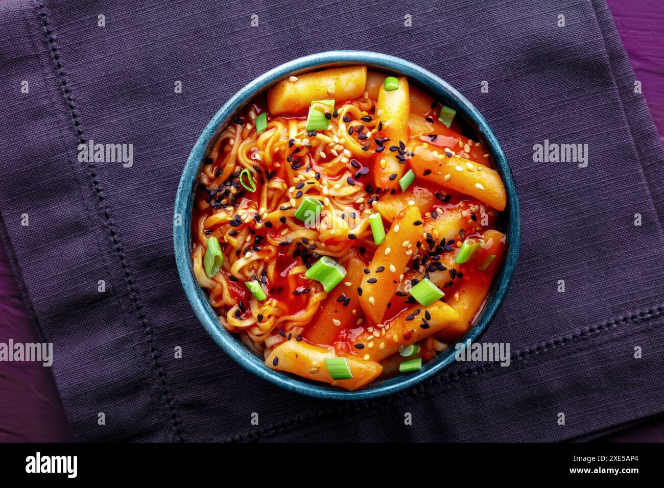 Rabokki, tteokbokki or topokki with ramen, Korean street food, spicy ...