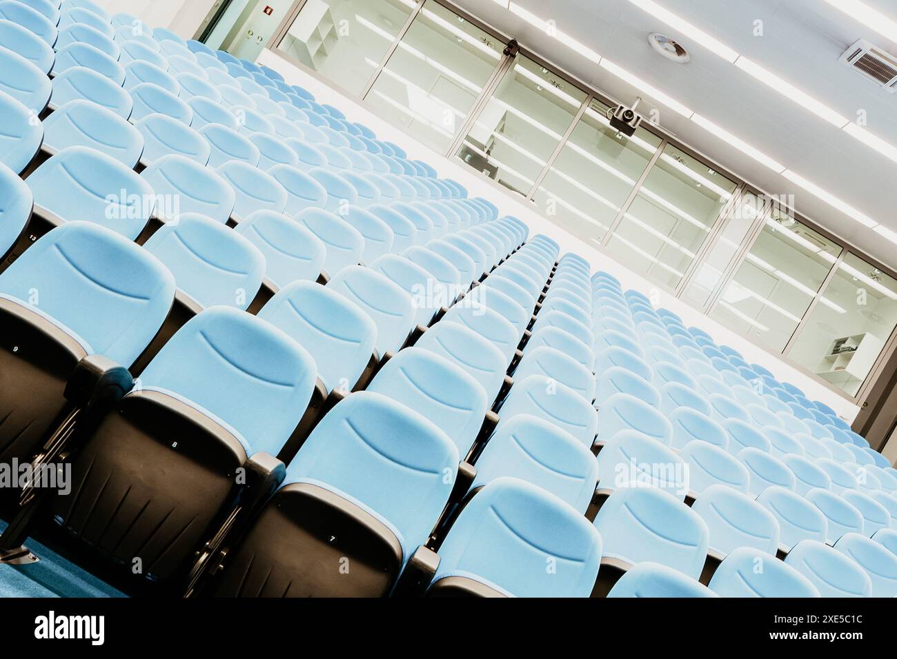 Interior of empty conference hall with blue velvet chairs Stock Photo ...