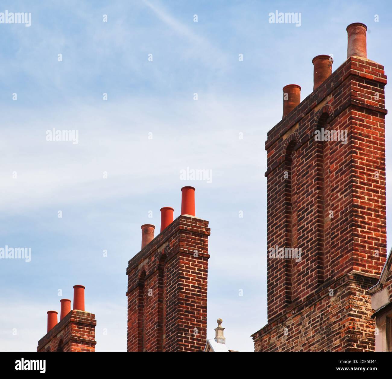 Brick chimney stacks at University of Cambridge, England Stock Photo ...