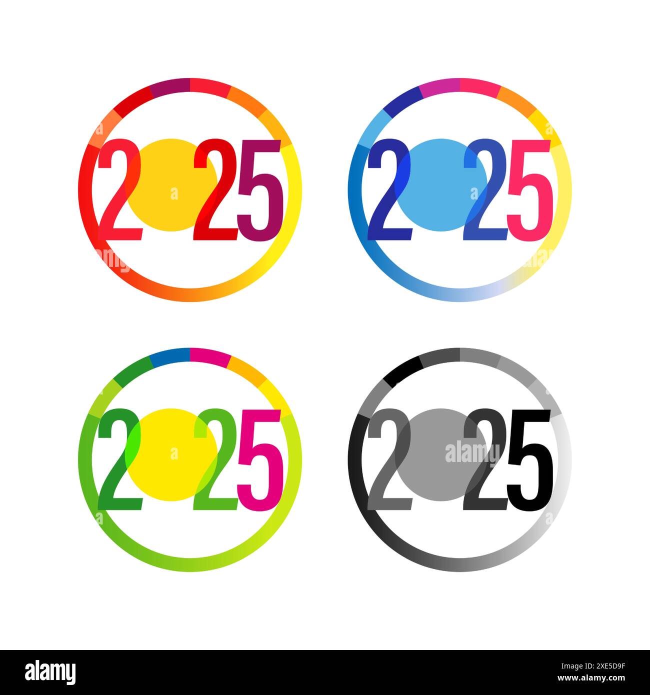 Set of round new year icons. Colorful design. Business style with chart ...