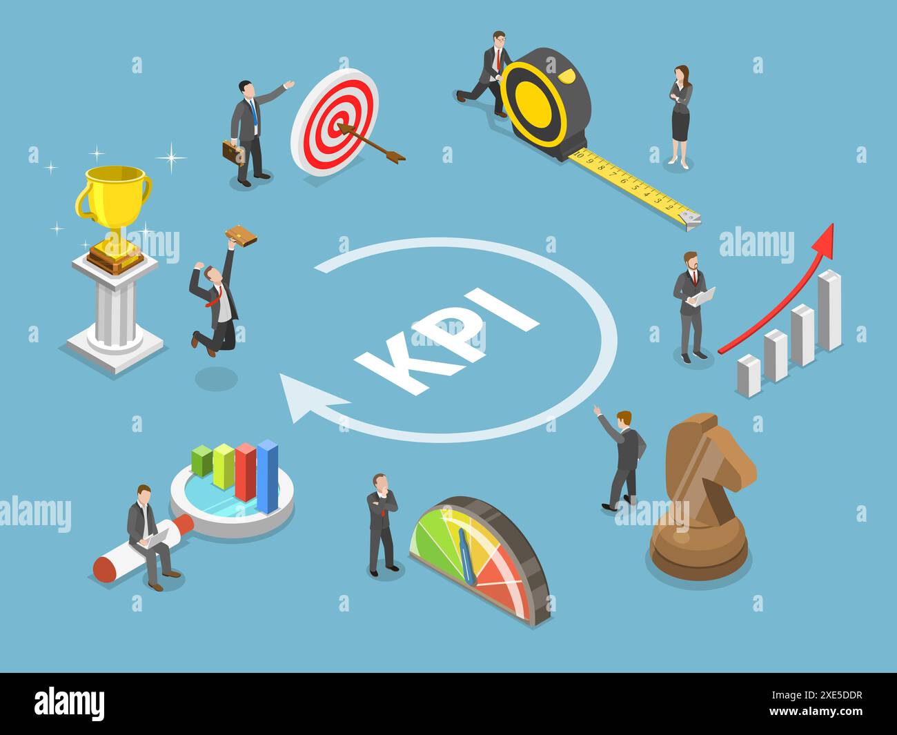 Key performance indicator flat isometric vector concept. Renders major ...