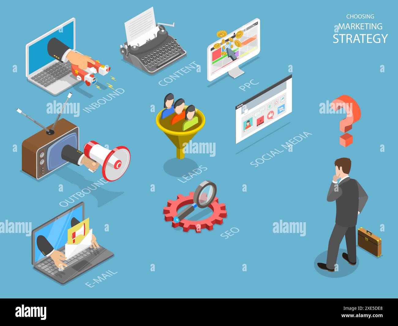 Choosing marking strategy flat isometric vector Stock Photo - Alamy