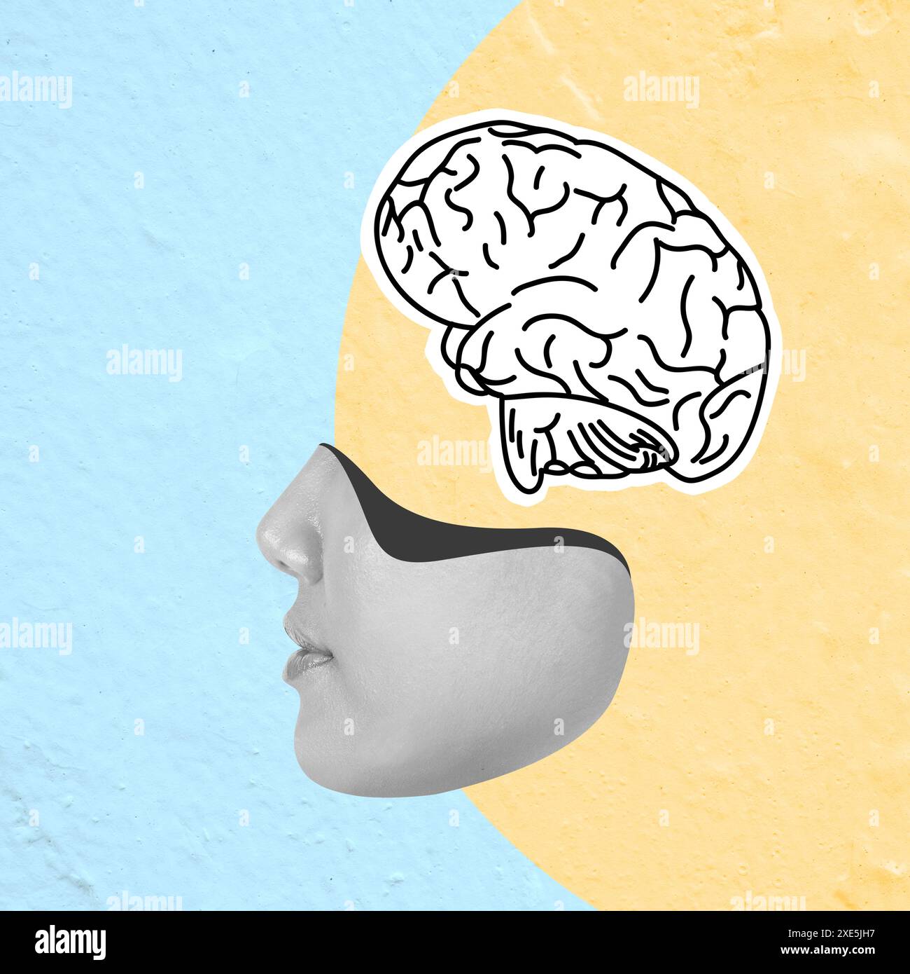 Contemporary art collage showing a woman with her head open, revealing ...