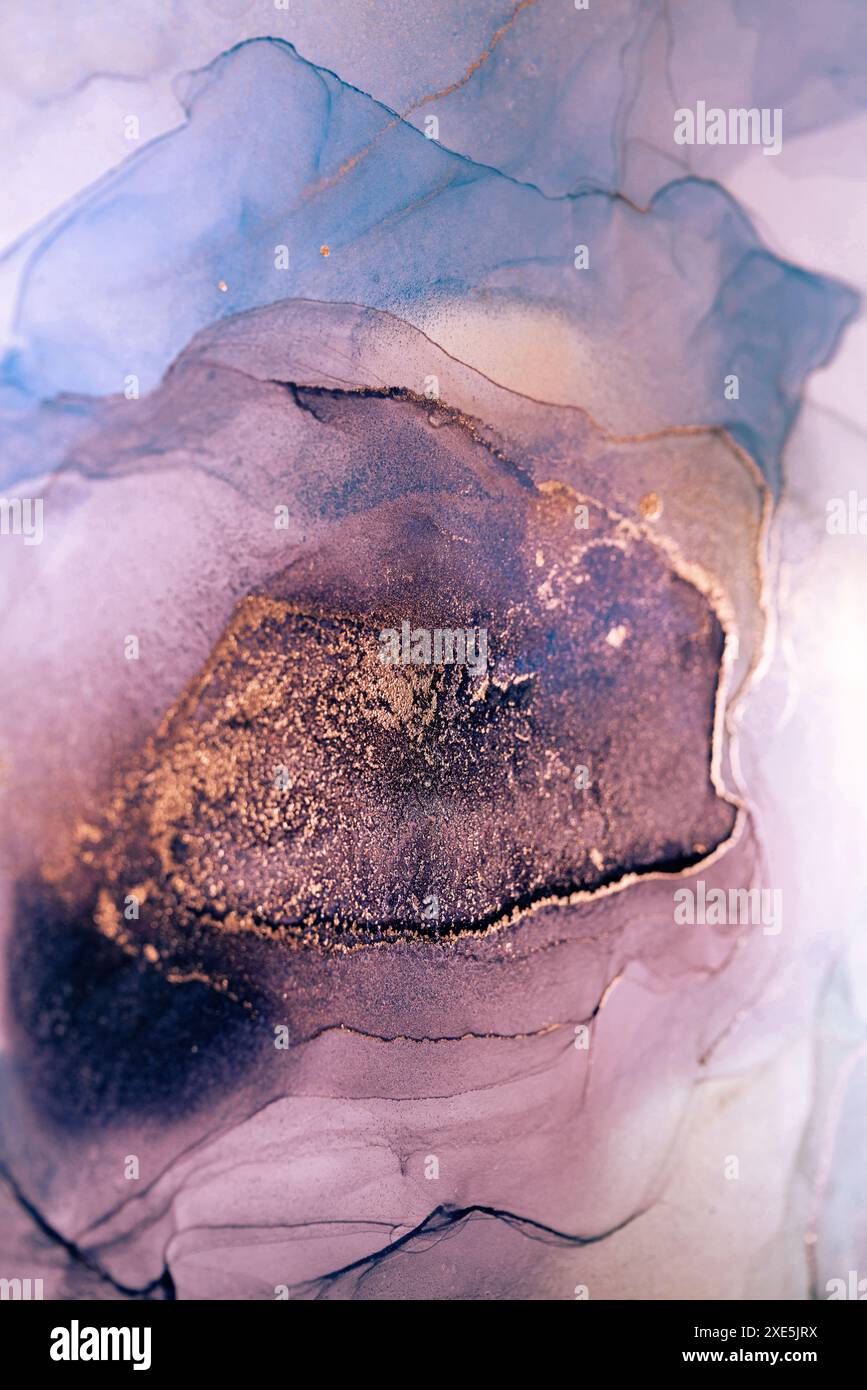 Abstract Ink Swirls in Lavender and Gold Stock Photo - Alamy