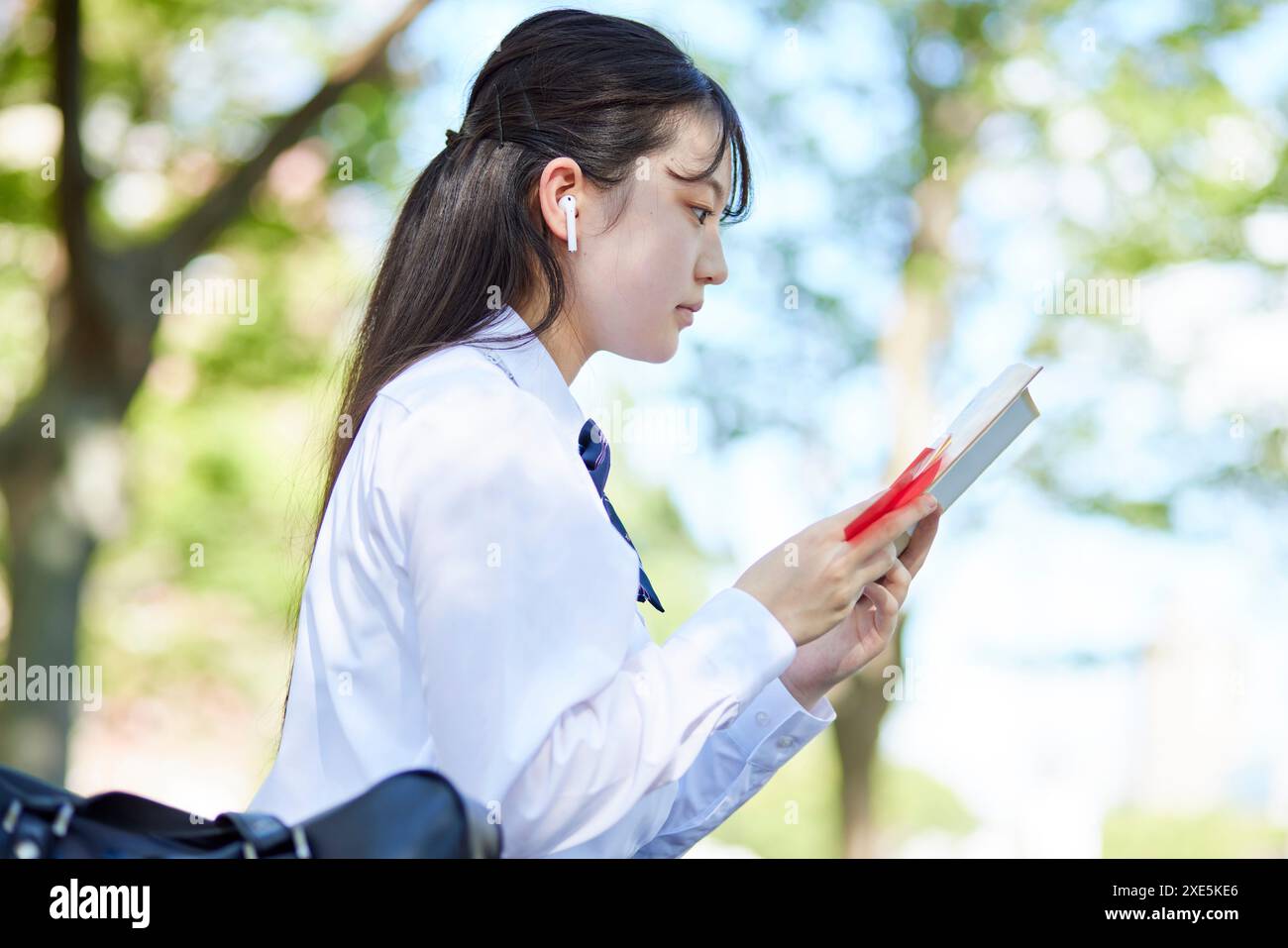 High school girl studying with reference book Stock Photo - Alamy