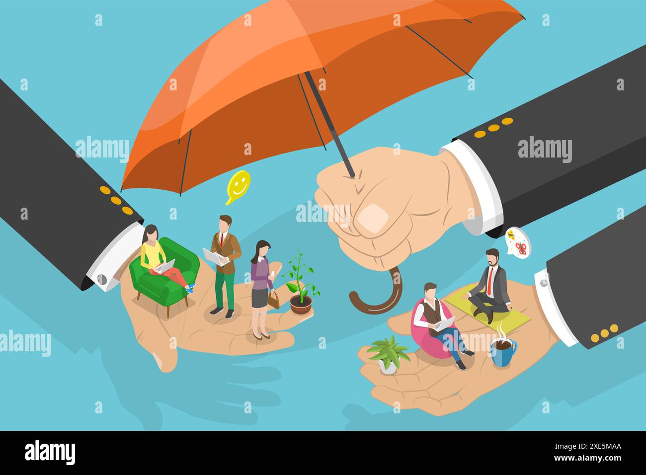 3D Isometric Flat Conceptual Illustration of Employee Care and Labor ...