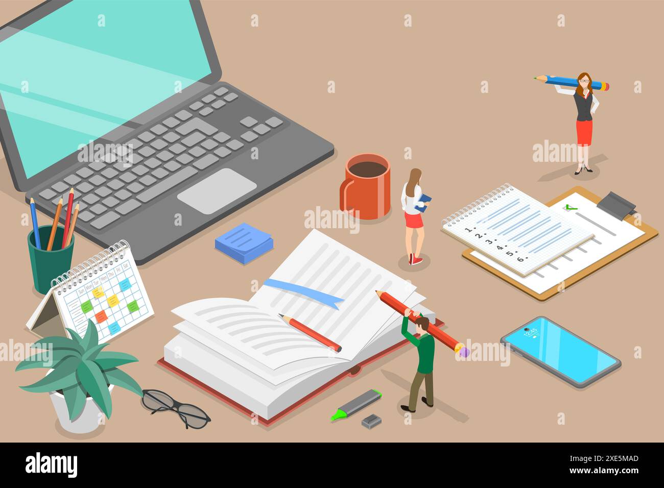 3D Isometric Flat Conceptual Illustration of Notebook Writing, Personal ...