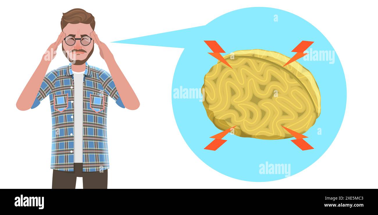3D Conceptual Illustration of Man Suffering From Migraine, Grimace of ...
