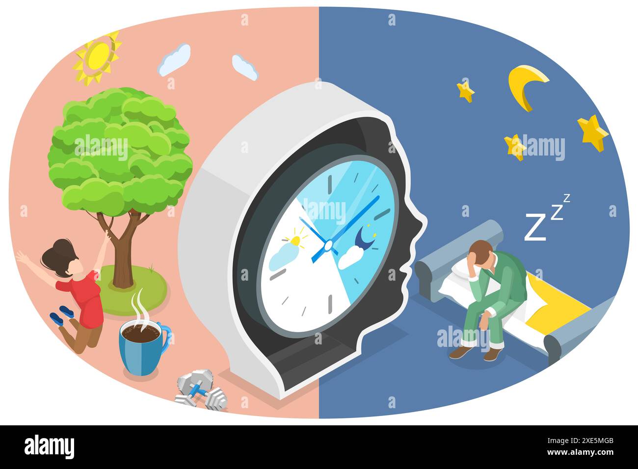 3D Isometric Flat Conceptual Illustration of Circadian Rhythm, Natural ...