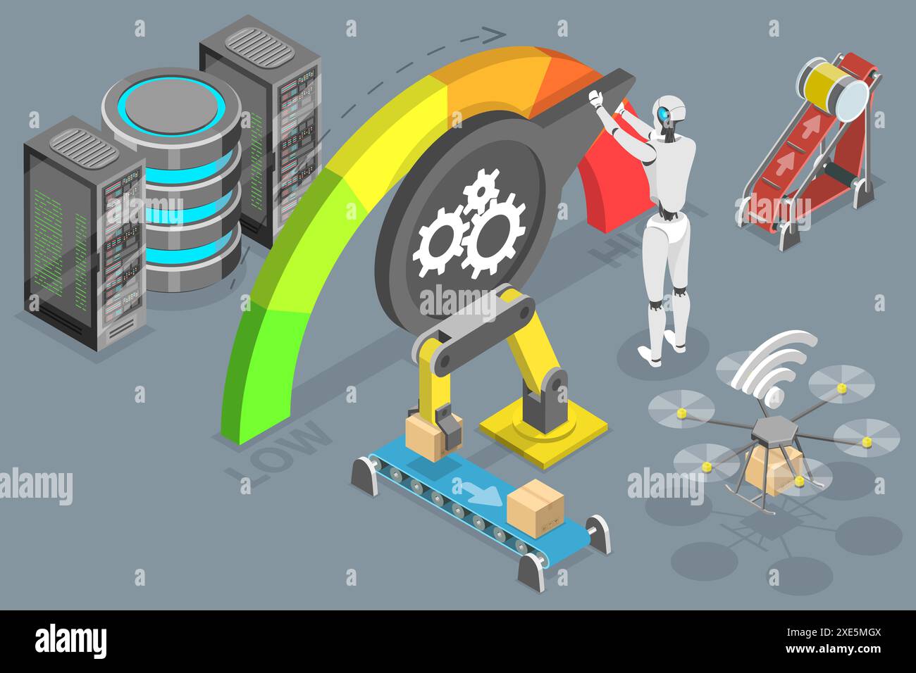 3D Isometric Flat Conceptual Illustration of Level Of Automation, RPA and Artificial ...