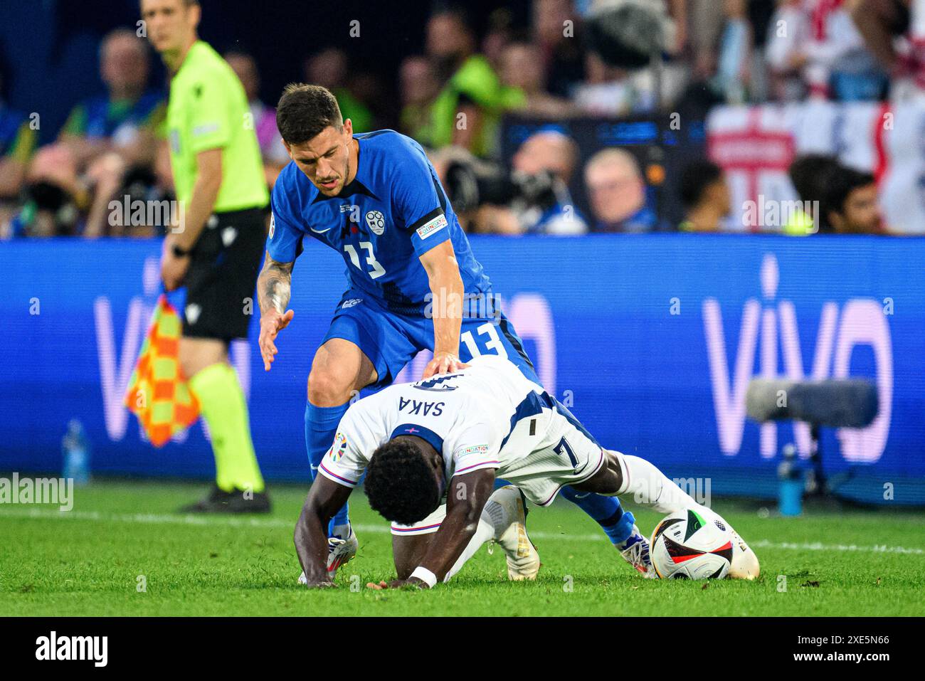 COLOGNE, GERMANY - 25 JUNE, 2024: Erik Janza, Bukayo Saka, The football ...