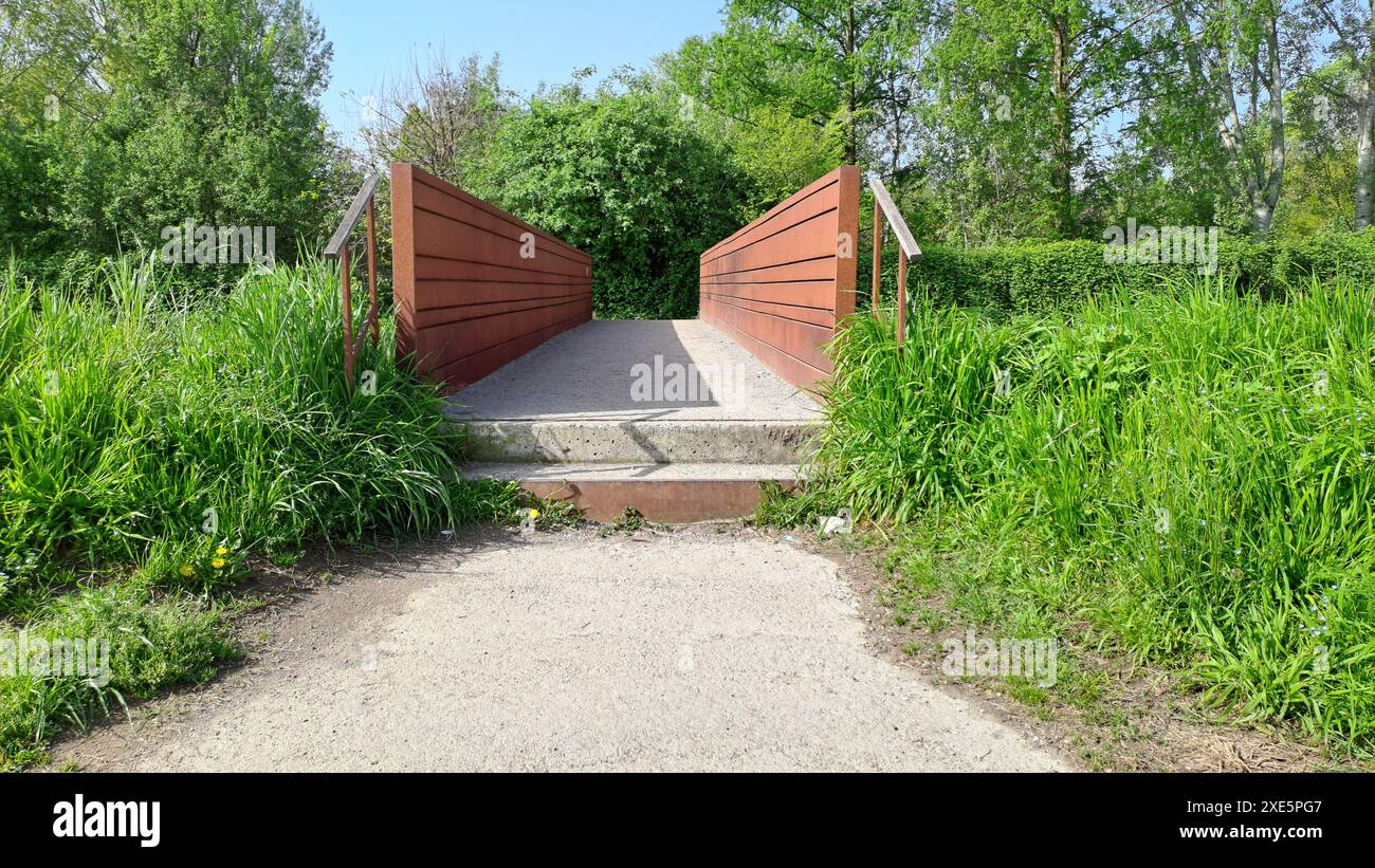 Perspective with view of the walkway and bridge with modern structure ...