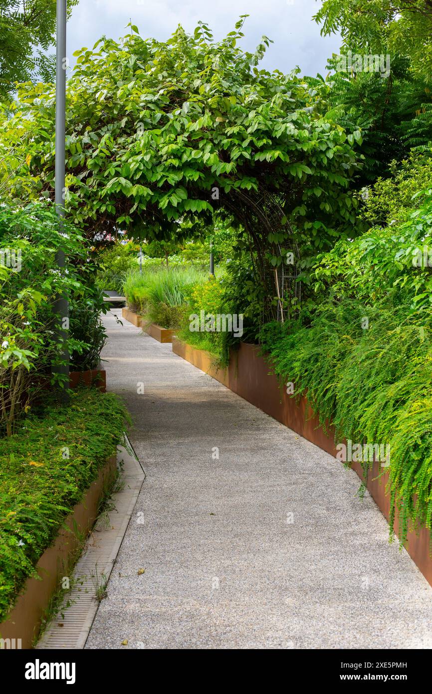 A greenery arch on top of a multi-storey car park, a venue for the ...