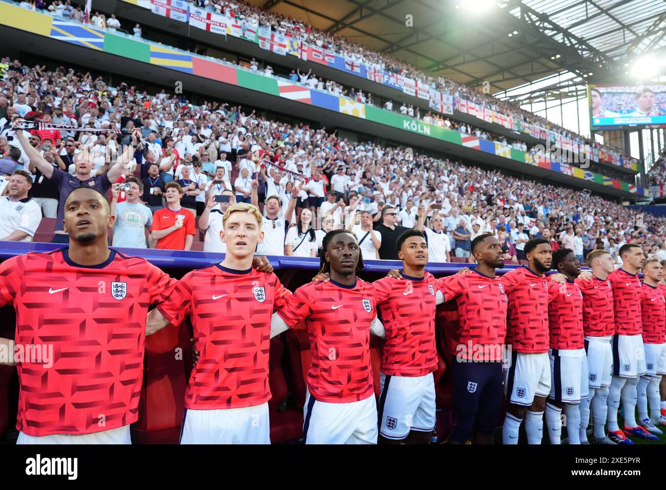 (Left to right) England substitutes Ezri Konsa, Anthony Gordon ...