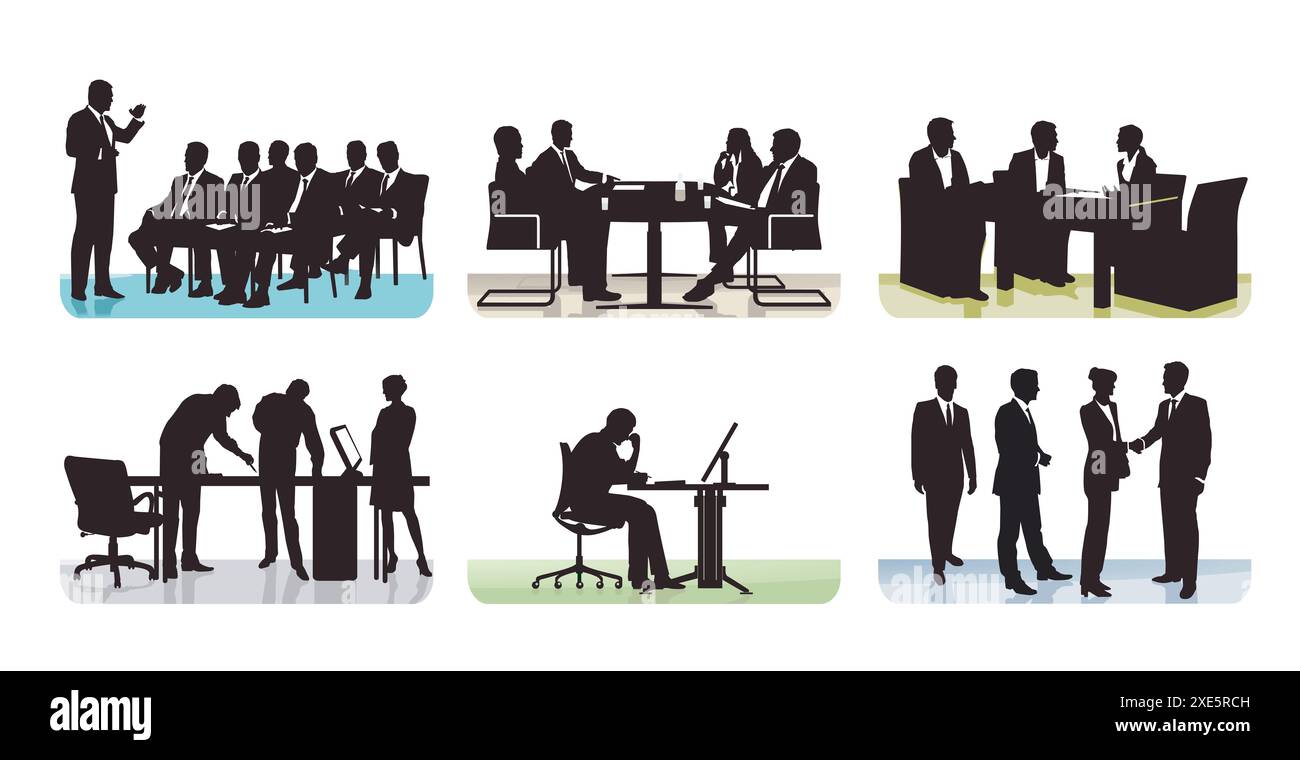 Working groups of people at the meeting. illustration Stock Photo - Alamy