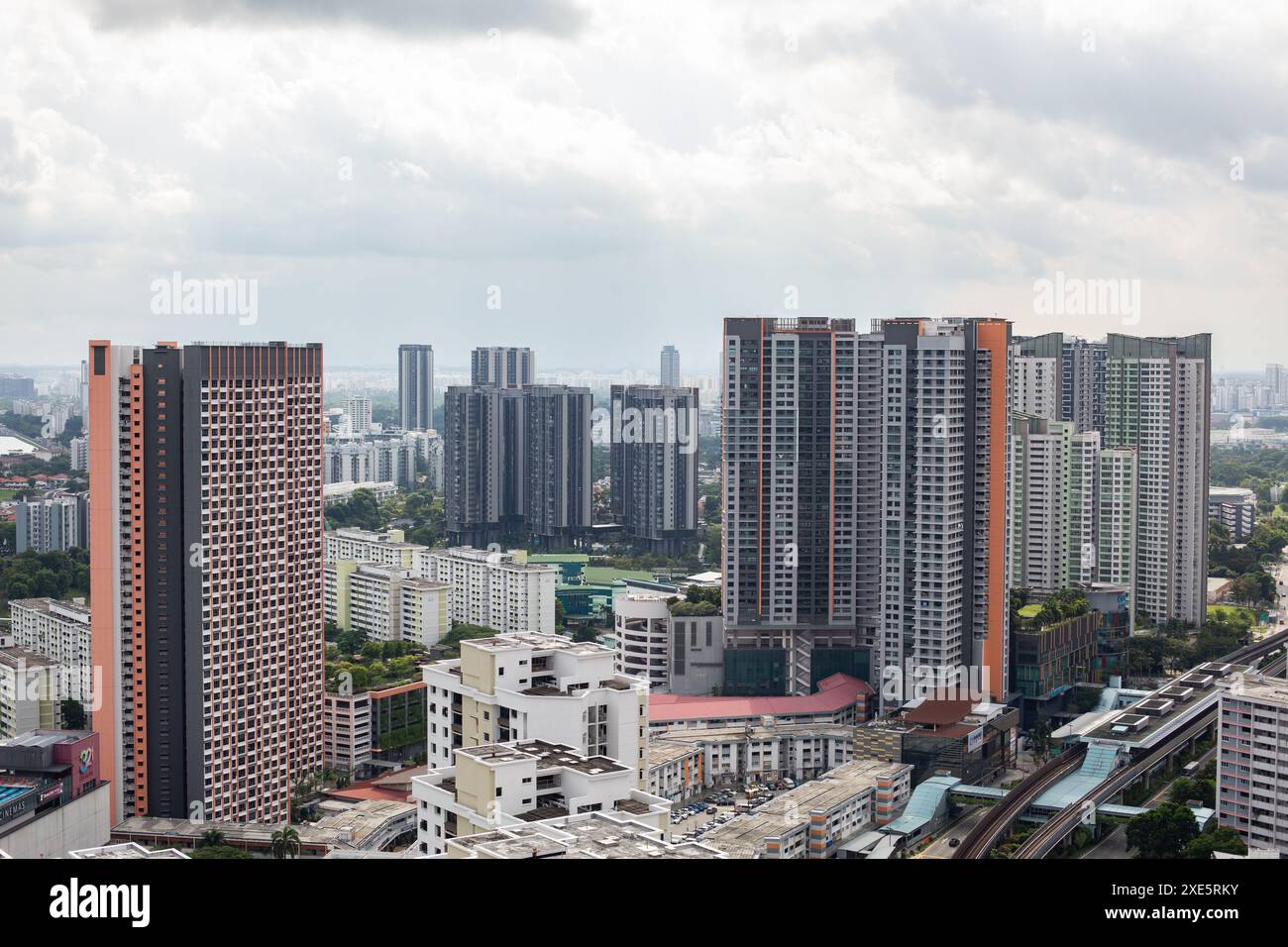 Aerial skyline view Clementi neighbourhood precinct, high rise HDB ...