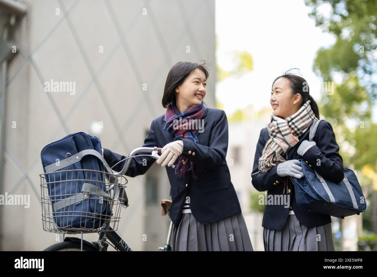 Student pushing bicycle Stock Photo - Alamy