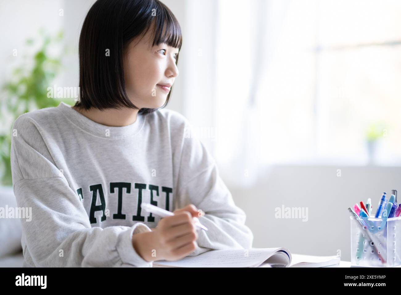 Student studying at home Stock Photo - Alamy