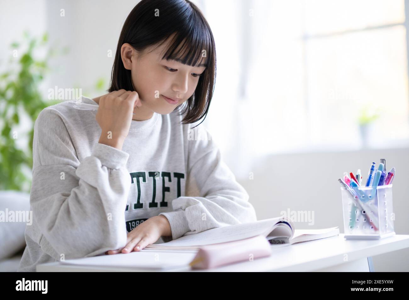 Student studying at home Stock Photo - Alamy