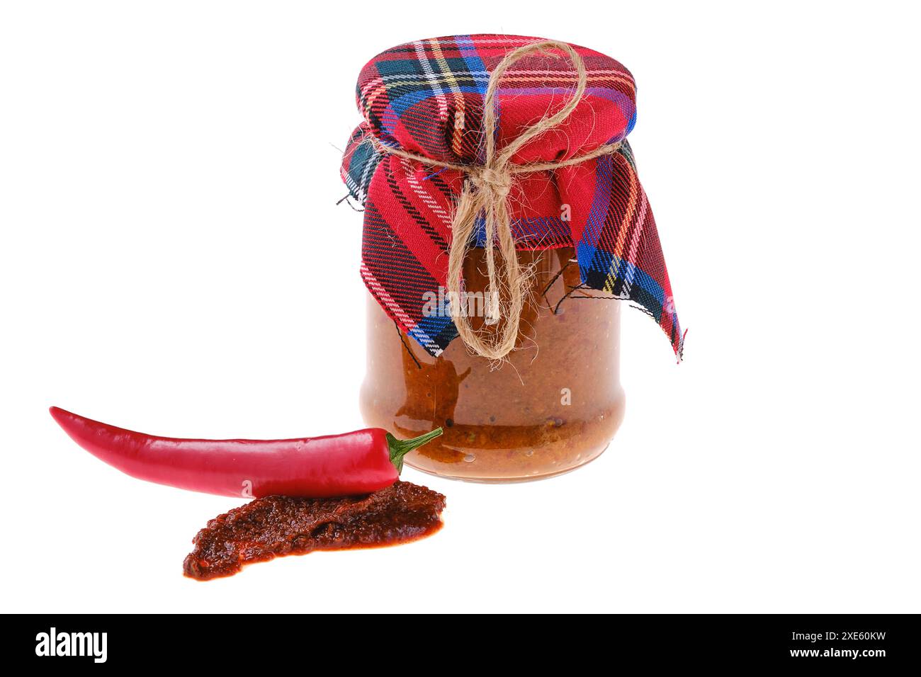 Spicy jar with chilli pepper sauce isolated on white background Stock ...