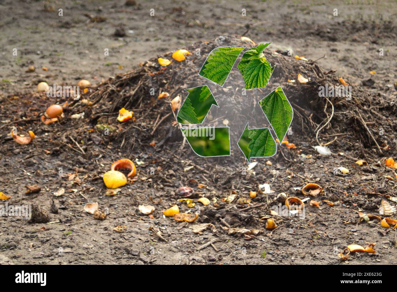 Compost pile and green nature recycling symbol. Fertilizer and compost ...