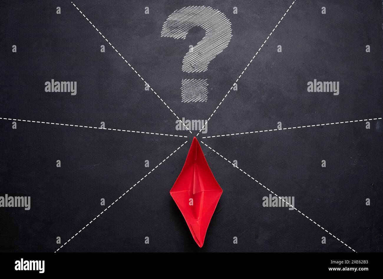 Red paper boat and various directions for movement, with a drawn ...