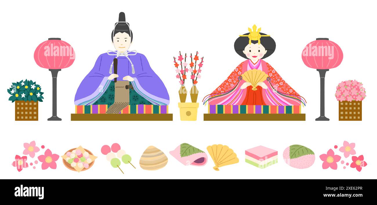 Illustration of Hinamatsuri Festival with two Ohiri-Sama and two ...