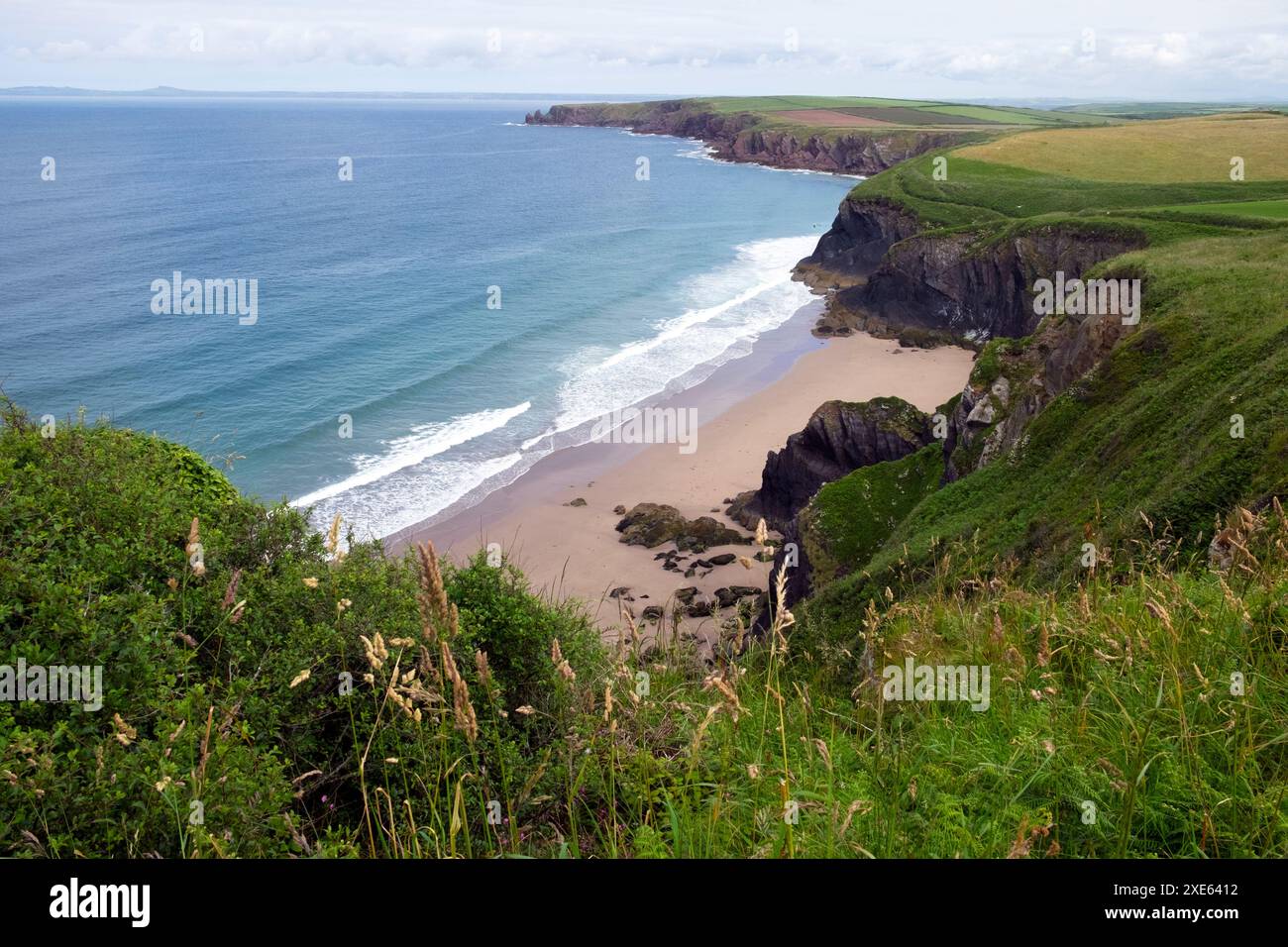 View of Musselwick Sanda beach from Wales Coast Path near Marloes ...