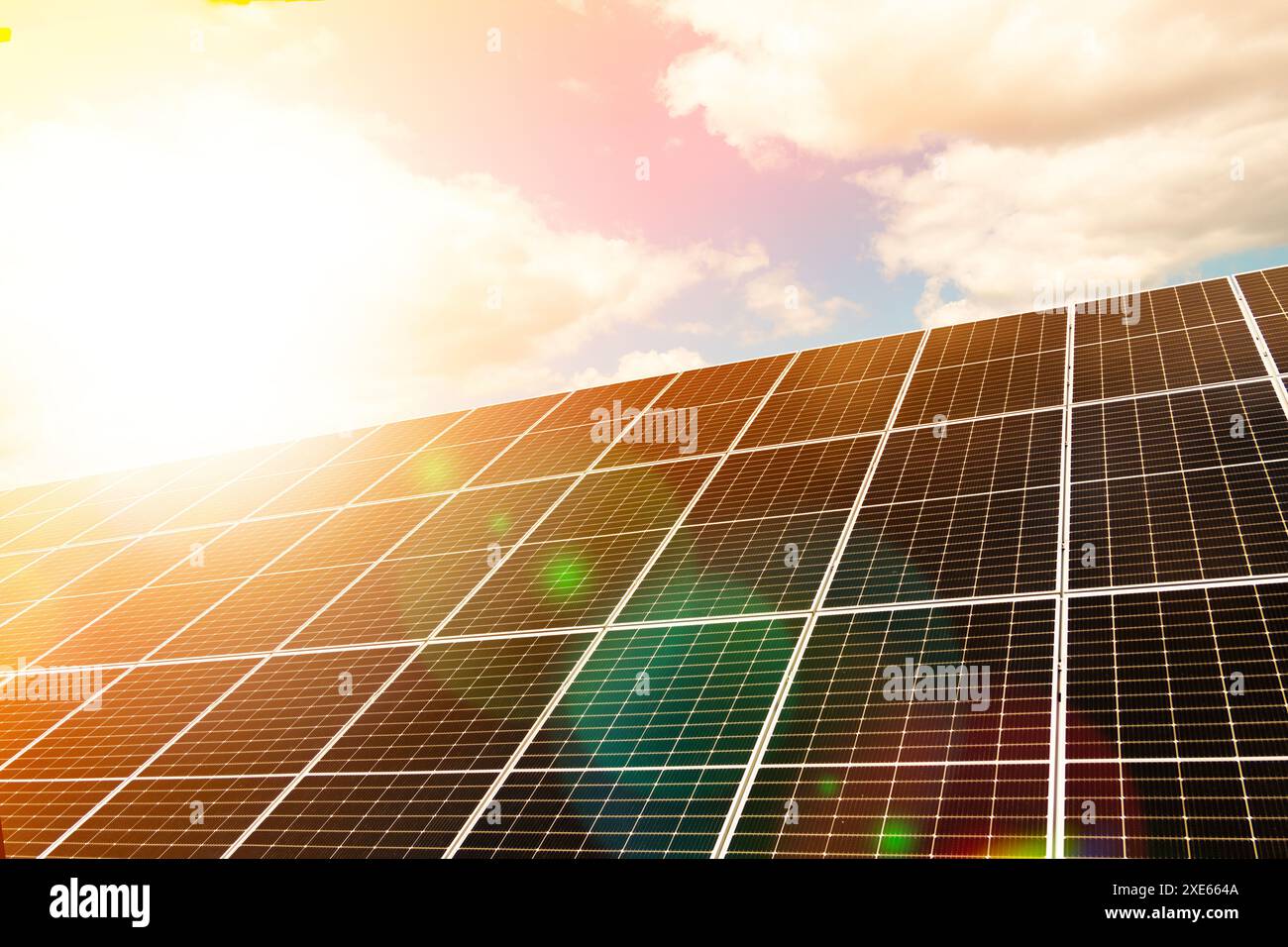Solar panel roof on hot sunny day. Renewable green energy Stock Photo ...