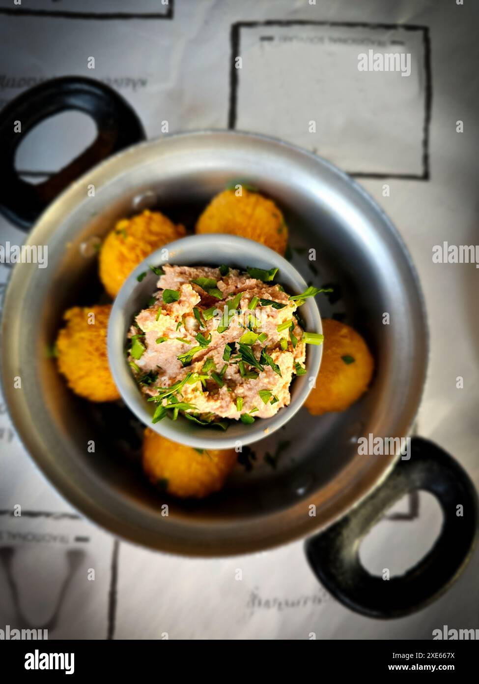 Fried mozzarella, cheddar cheese bites, balls and garnish Stock Photo ...