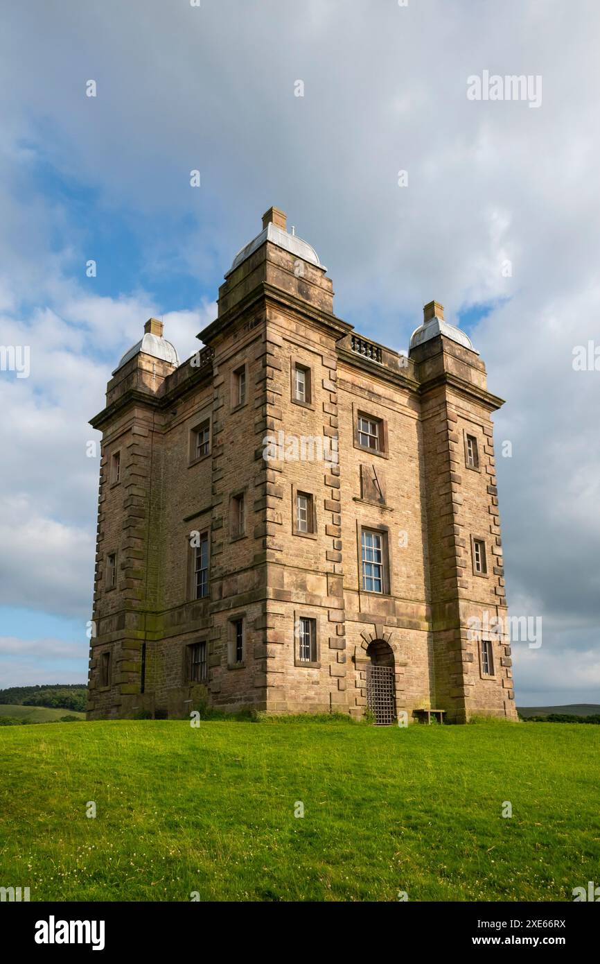 The Cage at Lyme Park in Cheshire, England. A stone tower in a ...