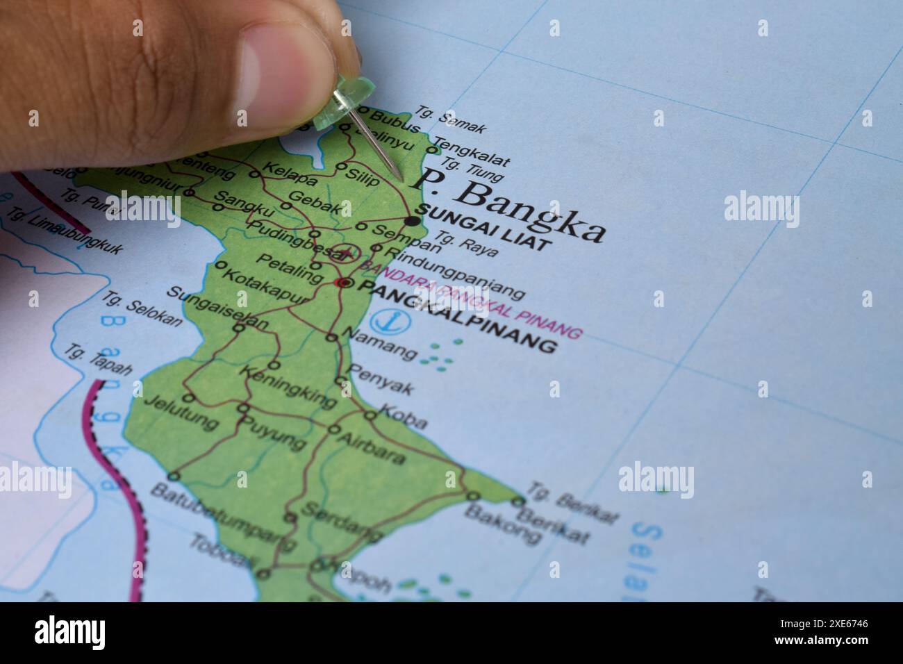Finger Pointing to Map of Bangka Island, is a small island located ...