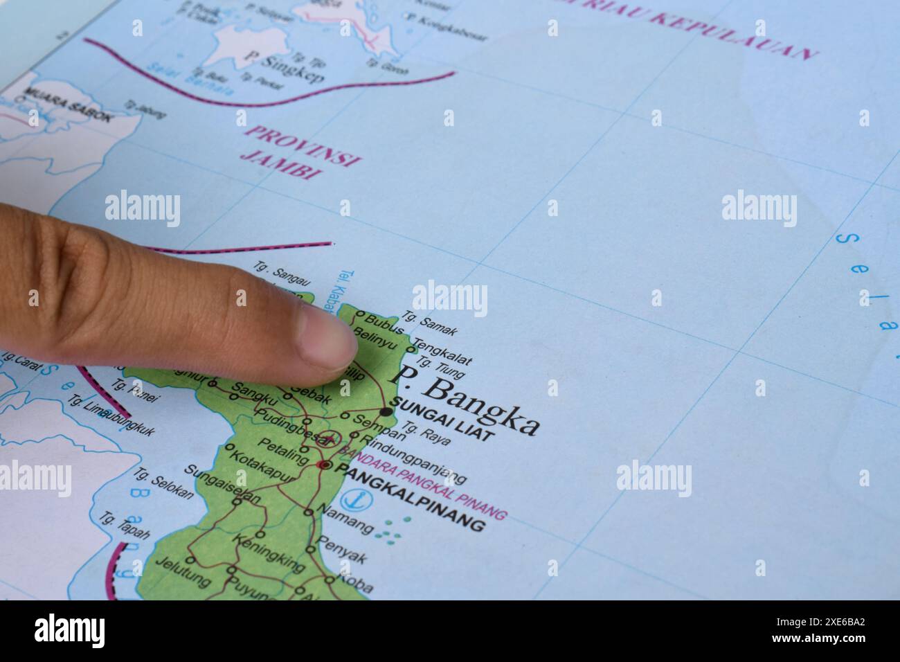 Finger Pointing to Map of Bangka Island, is a small island located ...