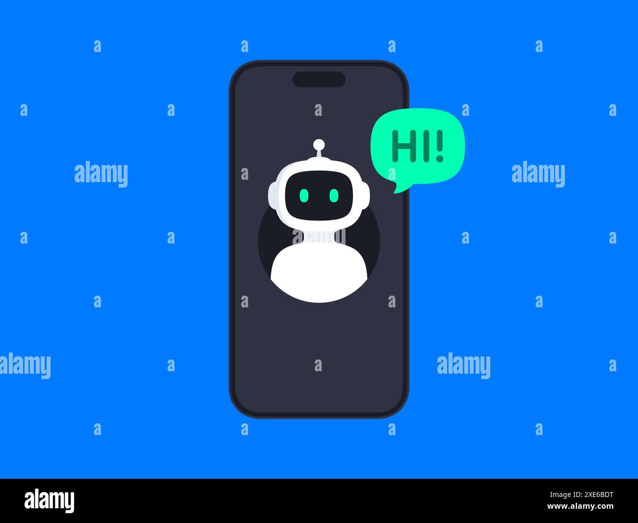 Chatbot concept. Online communication with chat bot. Bot say Hi through ...