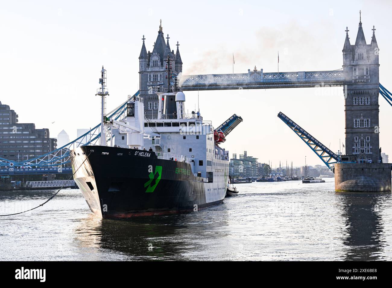 EDITORIAL USE ONLY St Helena passes through Tower Bridge in London as ...