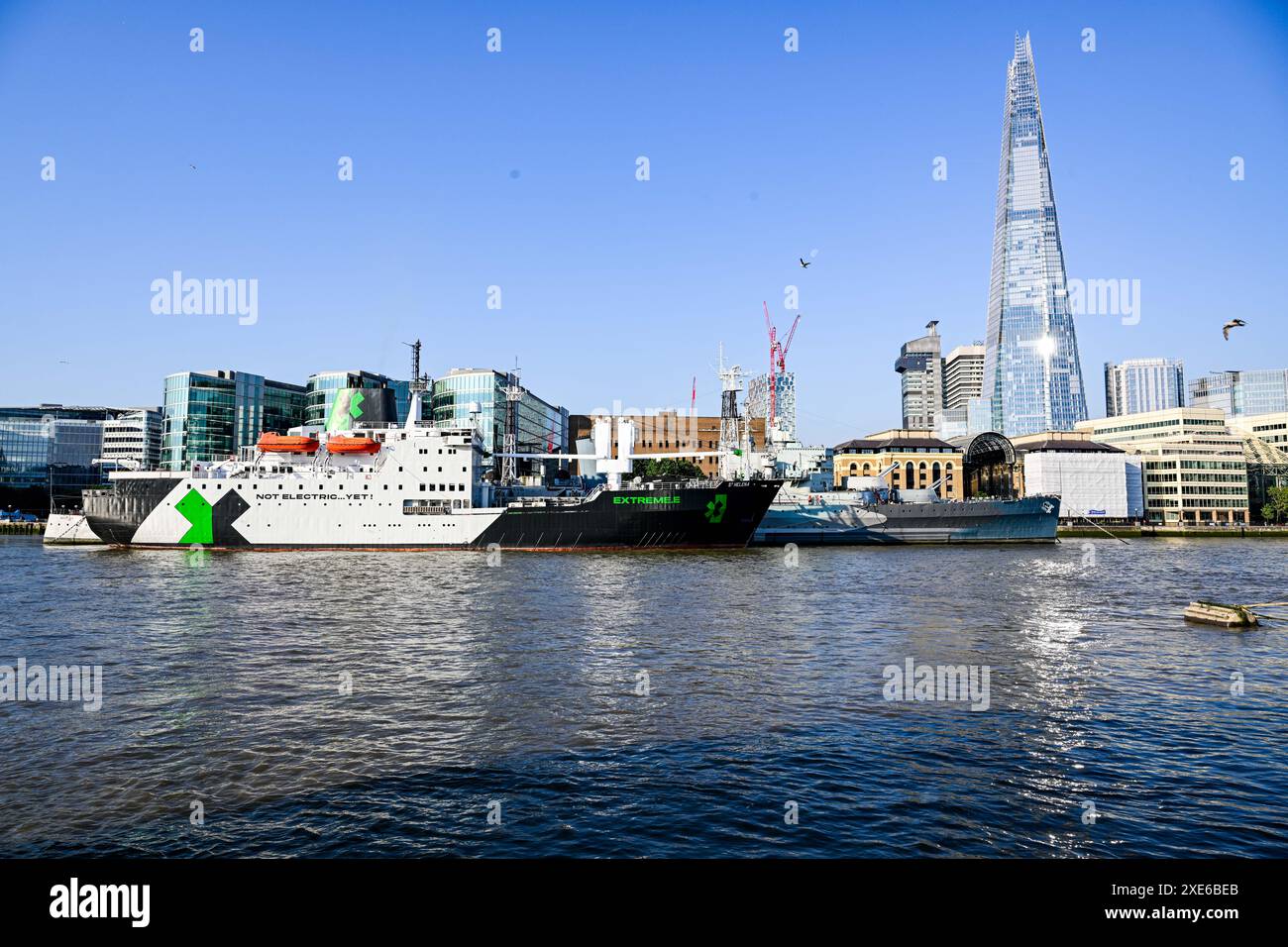 EDITORIAL USE ONLY St Helena docks next to HMS Belfast after passing ...