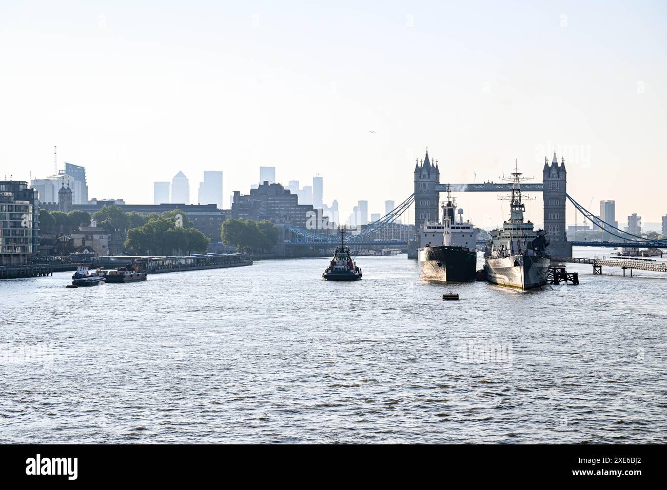 EDITORIAL USE ONLY St Helena docks next to HMS Belfast after passing ...