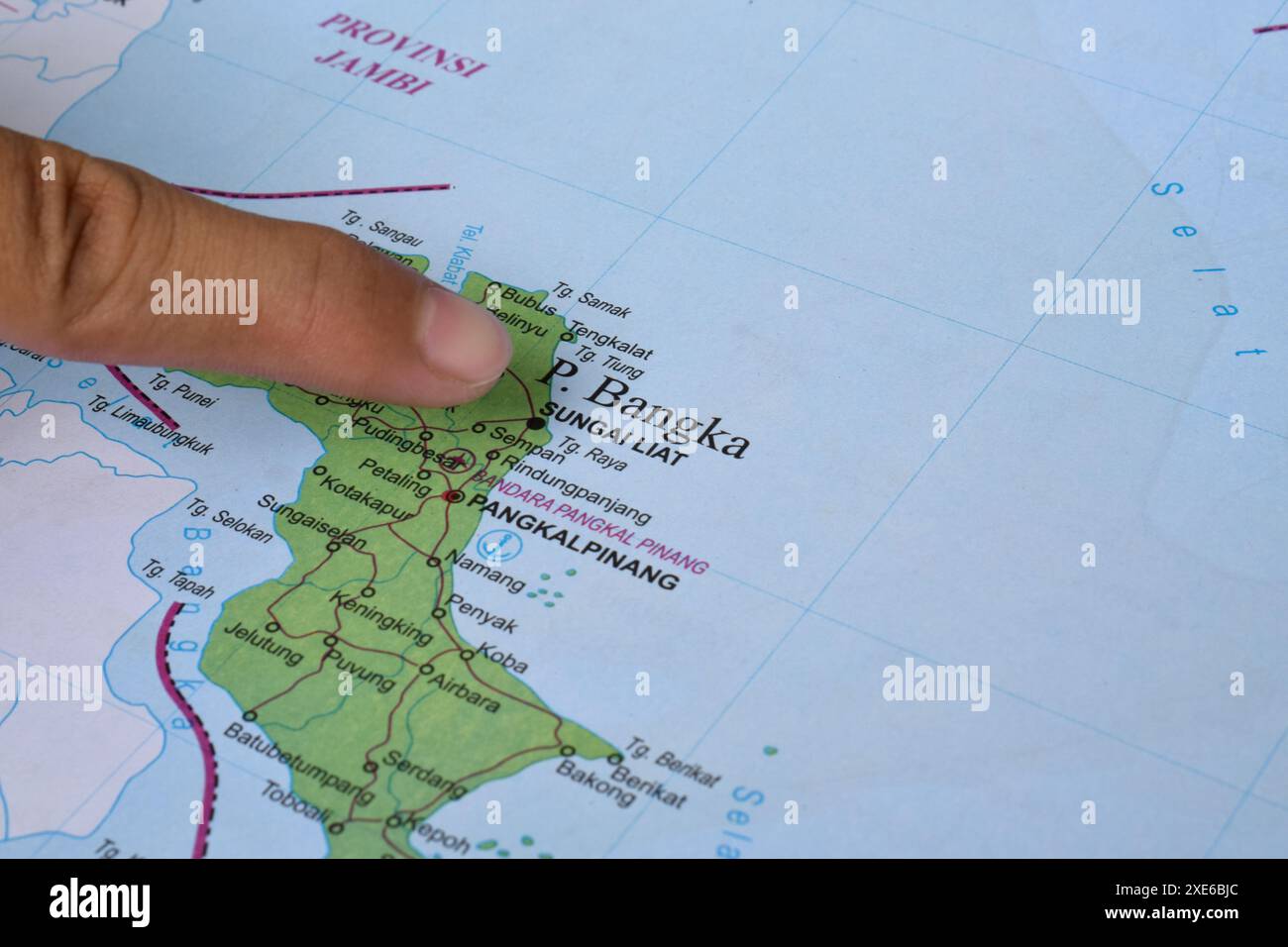 Finger Pointing to Map of Bangka Island, is a small island located ...
