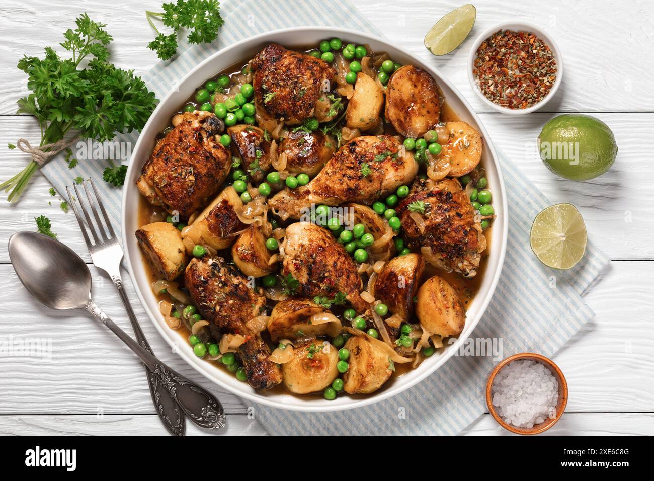Chicken Vesuvio, golden brown chicken pieces baked with roasted ...