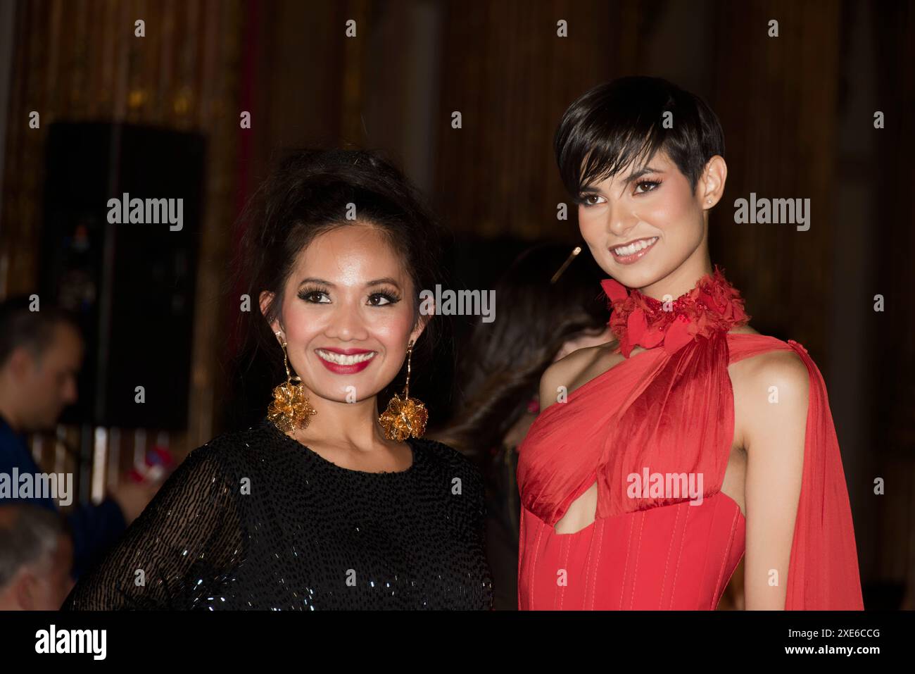 Paris, France. 25th June, 2024. A guest and Miss France 2024 Eve Gilles ...