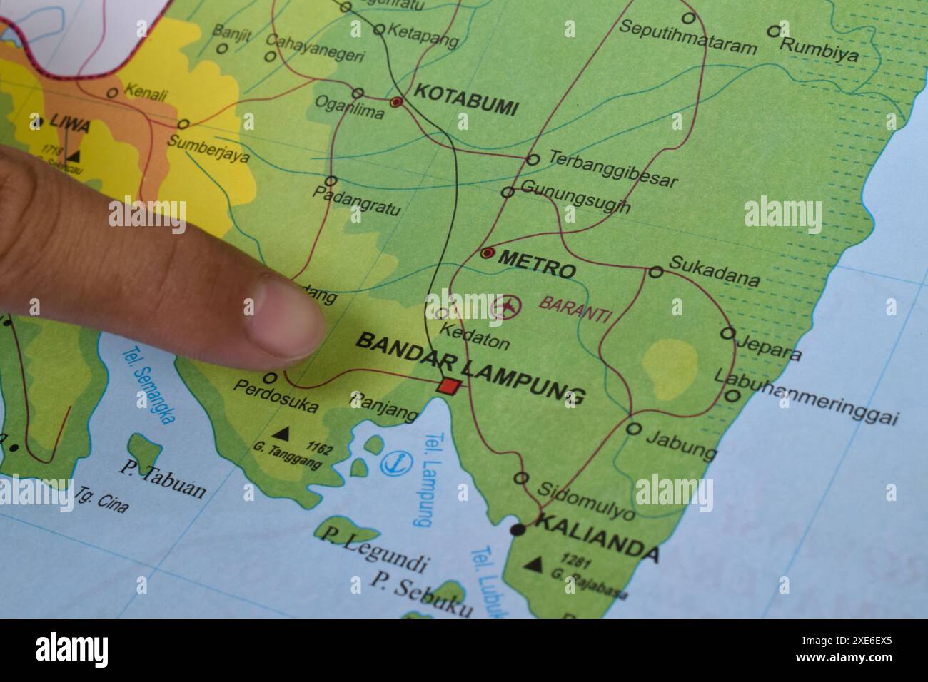 Finger Pointing to Map of Bandar Lampung City, which is the provincial ...